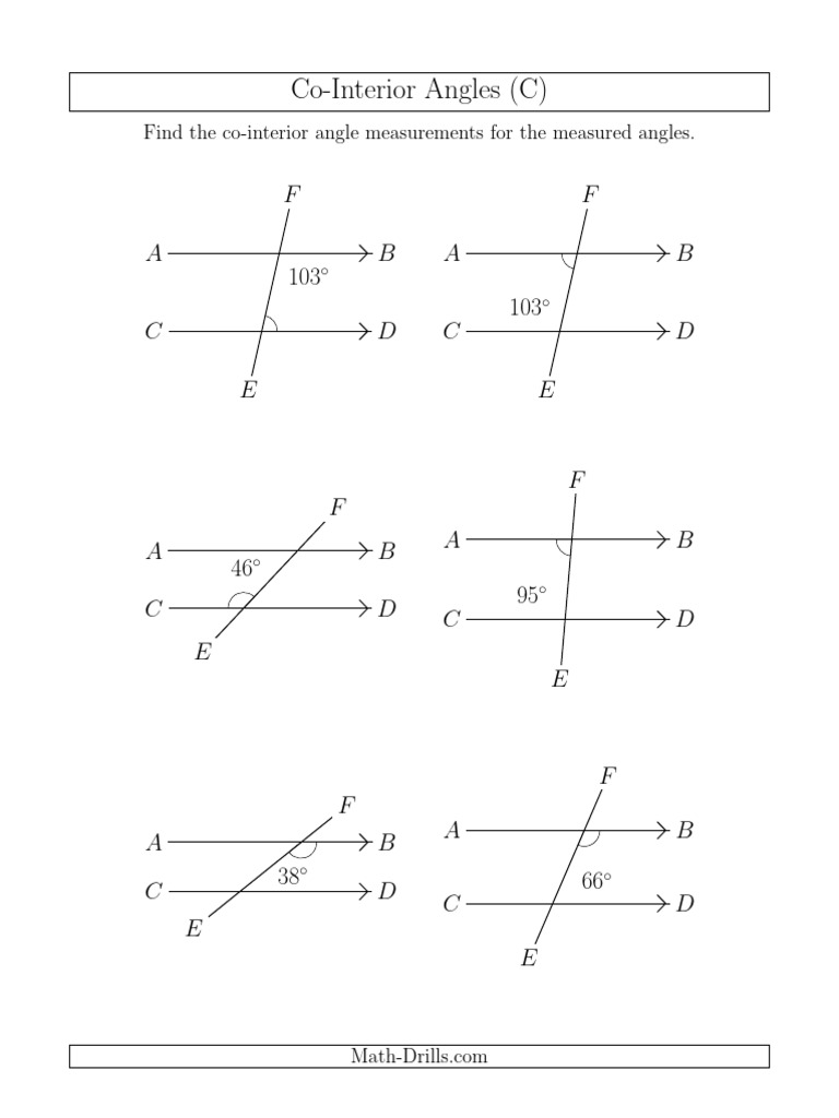 Geometry Worksheet - Co-Interior Angle Relationships3 | PDF | Geometry ...