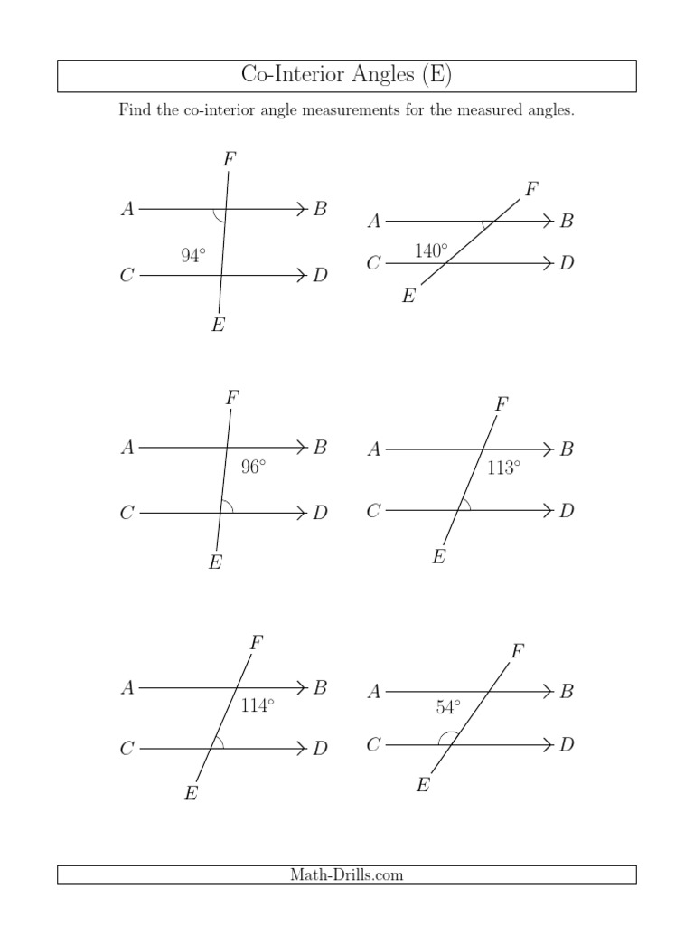 Co-Interior Angles Worksheet | PDF | Geometry | Classical Geometry
