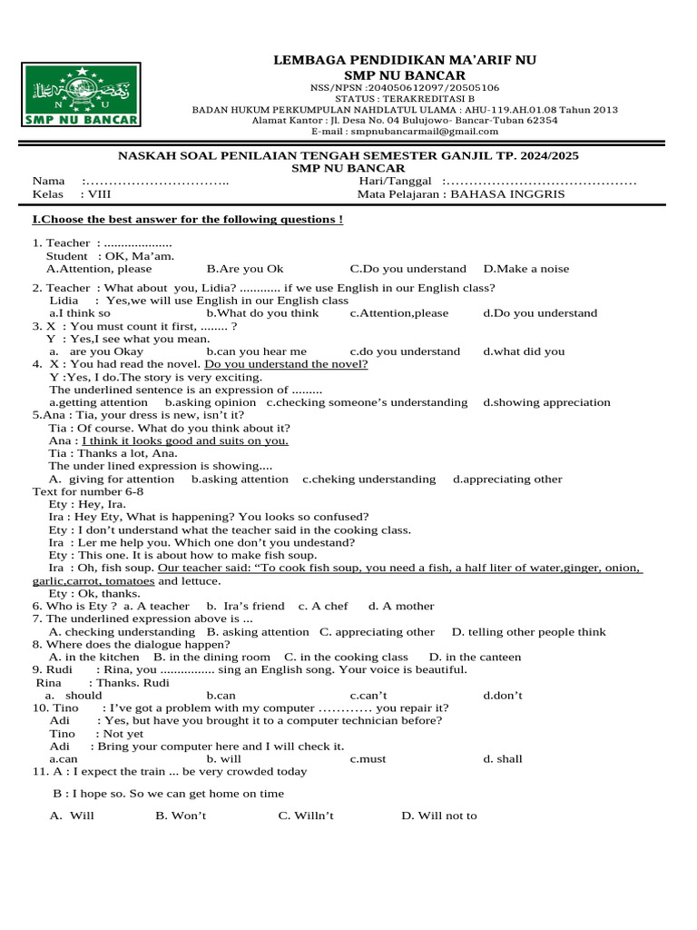 PTS Ganjil 8 2425 | PDF