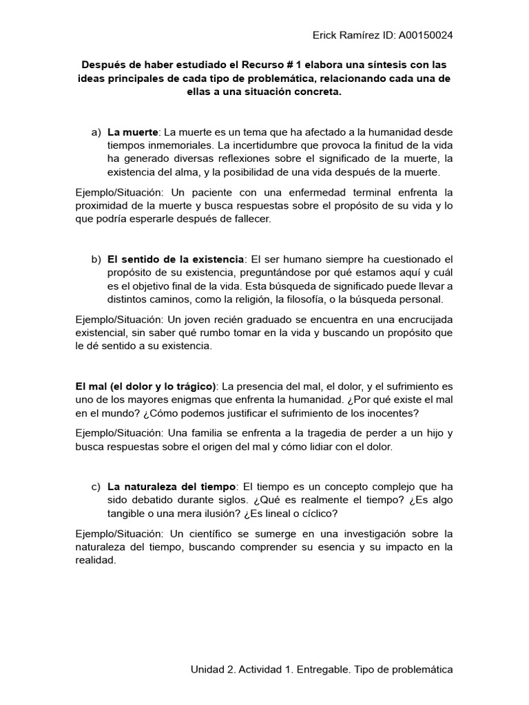 Unidad 2. Actividad 1. Entregable. Tipo de Problemática | PDF