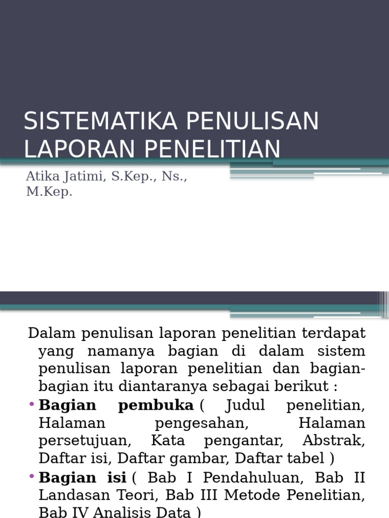 Sistematika Penulisan Laporan Penelitian | PDF