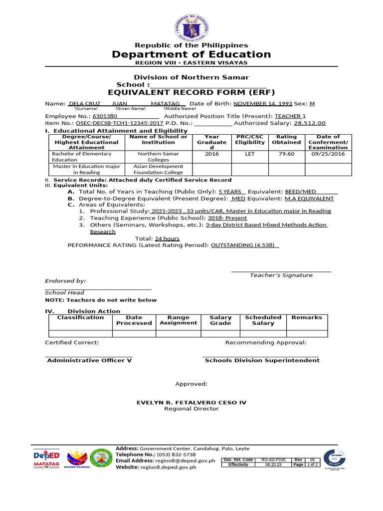RO-AD-F025-Equivalent Record Form | PDF