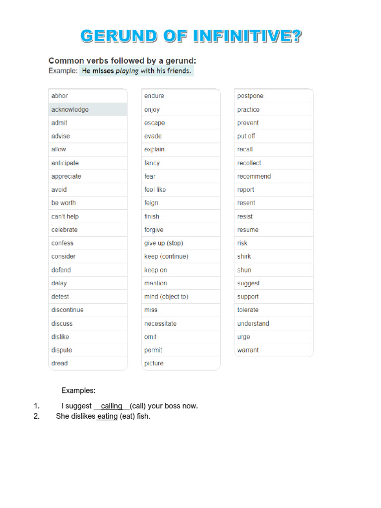 Gerund of Infinitive Full List | PDF