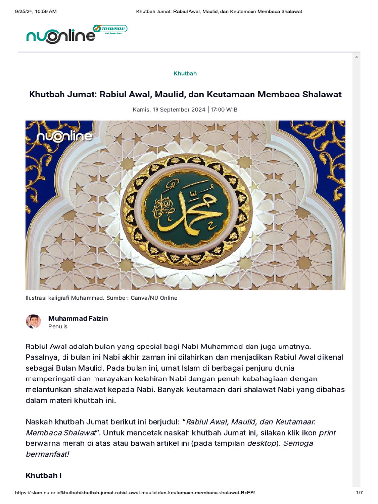 Khutbah Jumat - Rabiul Awal, Maulid, Dan Keutamaan Membaca Shalawat | PDF Khutbah Jumat - Rabiul Awal, Maulid, Dan Keutamaan Membaca Shalawat | PDF