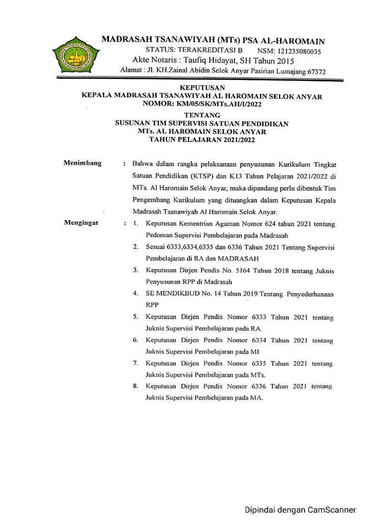 Lampiran 2 SK Tim Supervisi Haromain | PDF