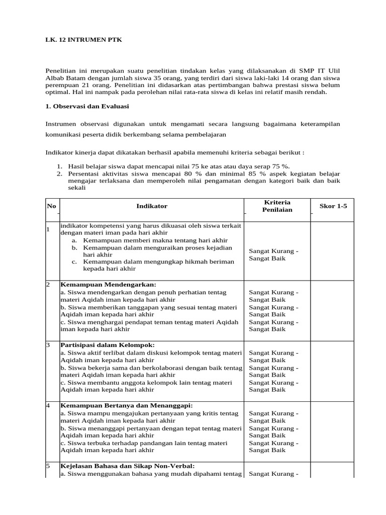 LK 12 Intrumen PTK | PDF