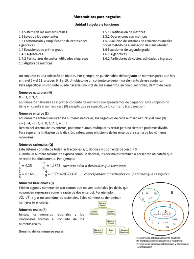 Unidad I Parte 1 - Algebra y Matrices | PDF