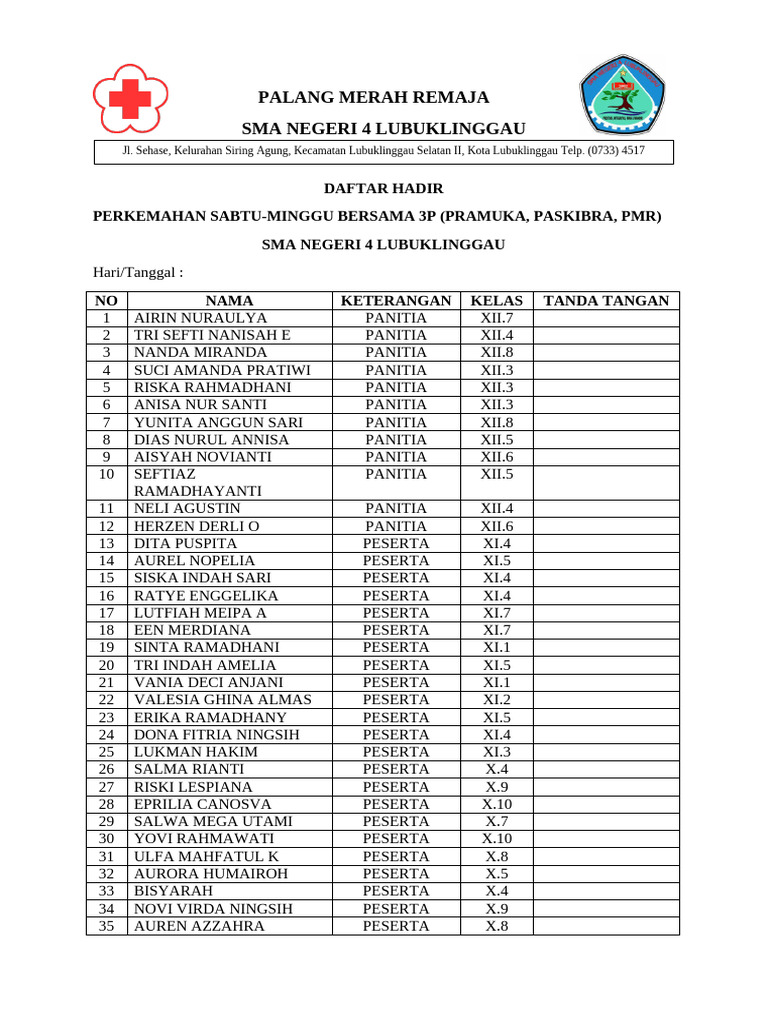 Absen Persami PMR | PDF