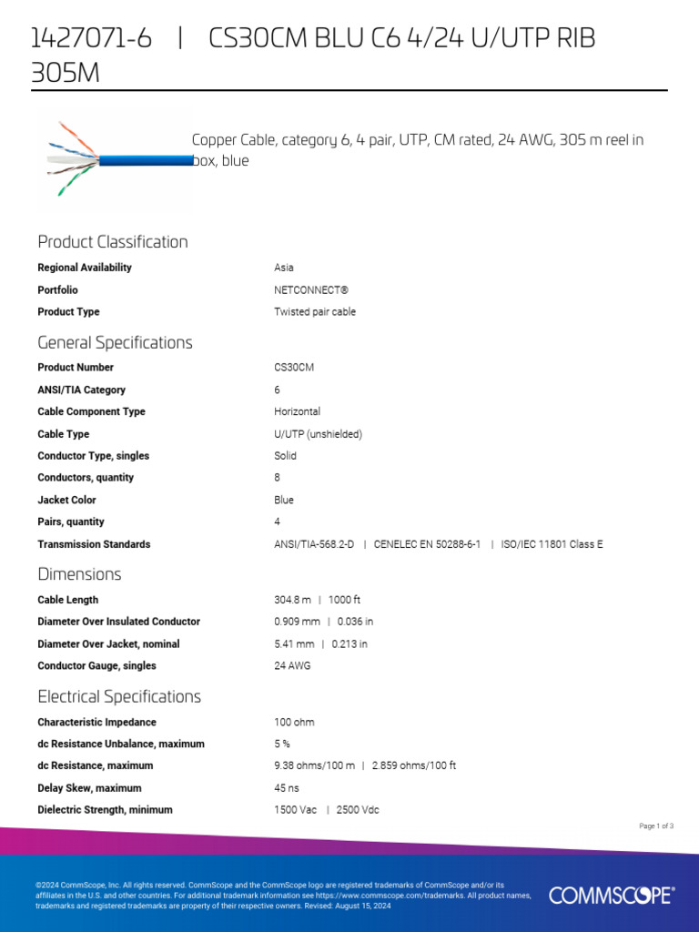 Commscope UTP Cable CAT6 | PDF