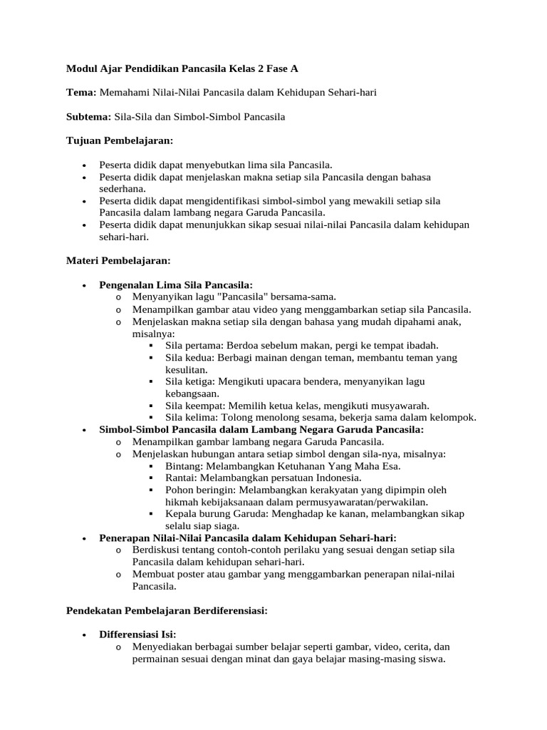 Contoh Modul Ajar Pendidikan Pancasila Kelas 2 Fase A Pendekatan TaRL | PDF