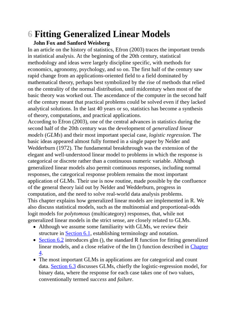 Fitting Generalized Linear Models: John Fox and Sanford Weisberg | PDF