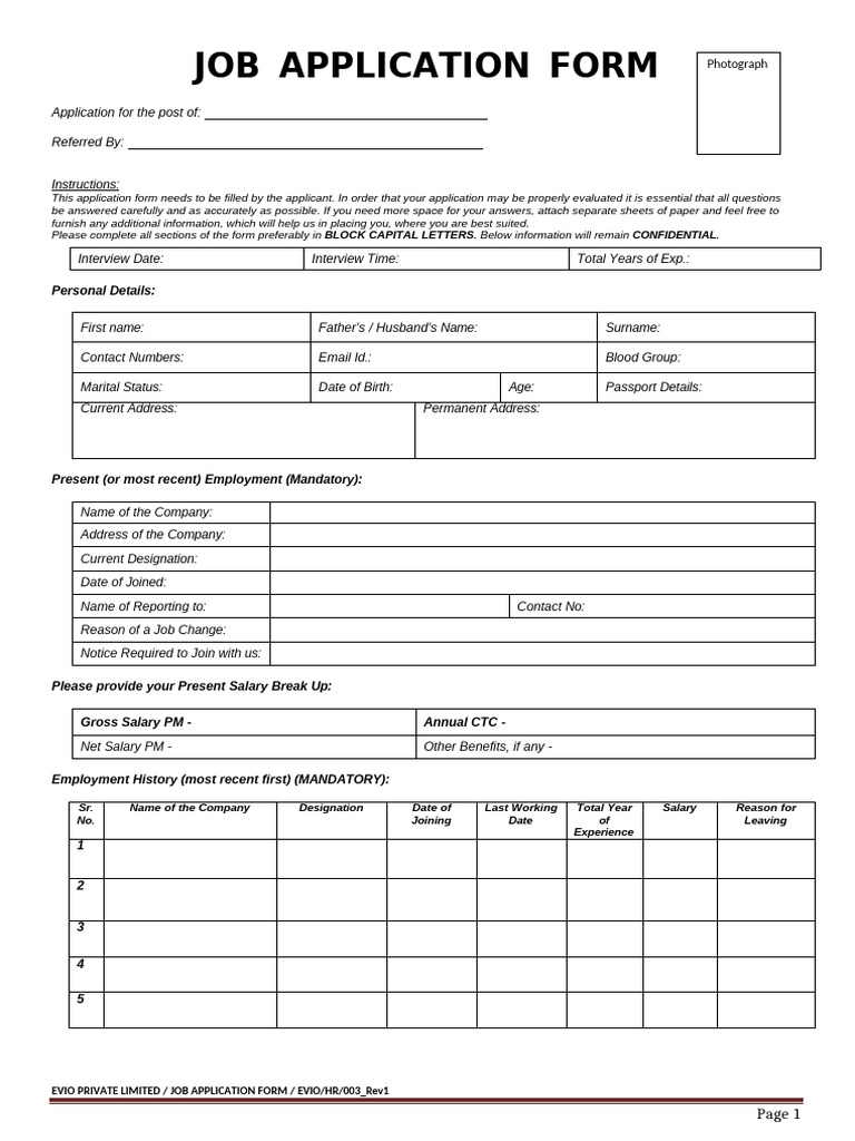 EVIO Job Application Form HR-003 | PDF | Educational Stages