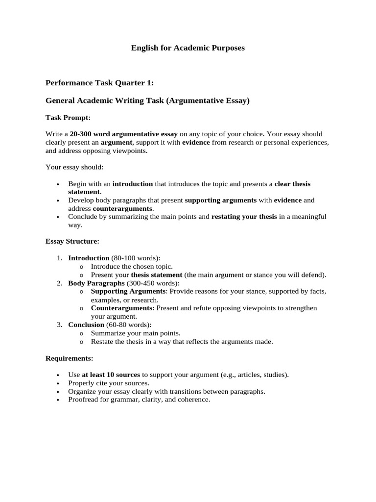 General Academic Writing Task For Grade 10 | PDF