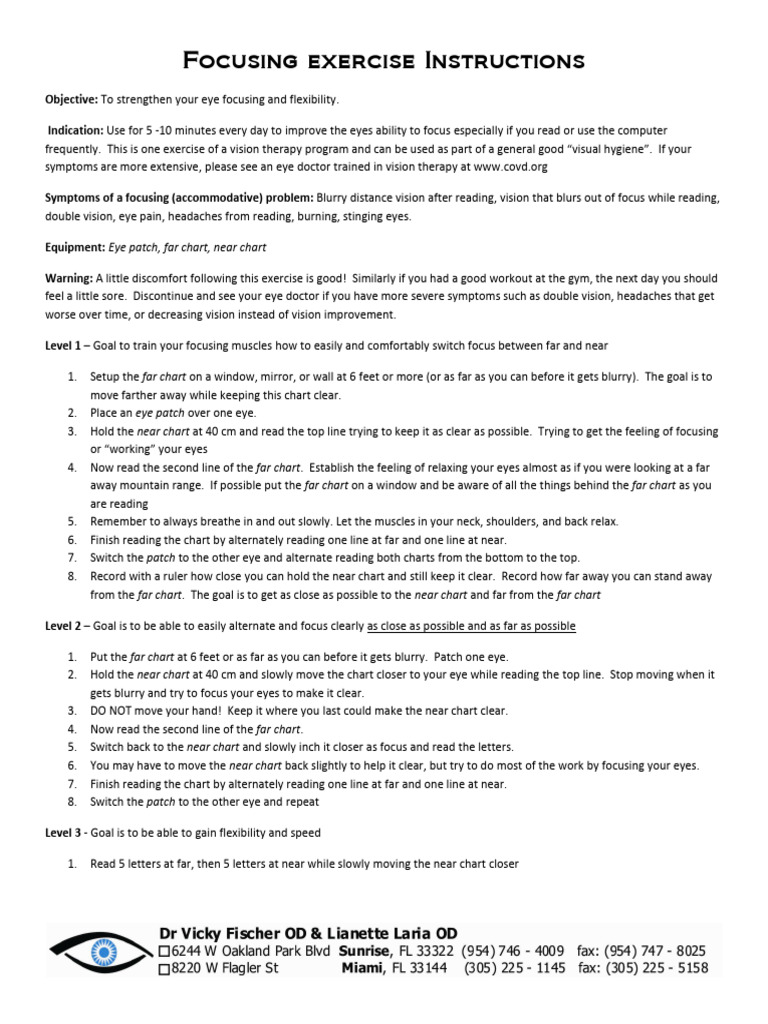 Eye Focusing Exercise Instructions | PDF | Eye | Teaching Methods ...
