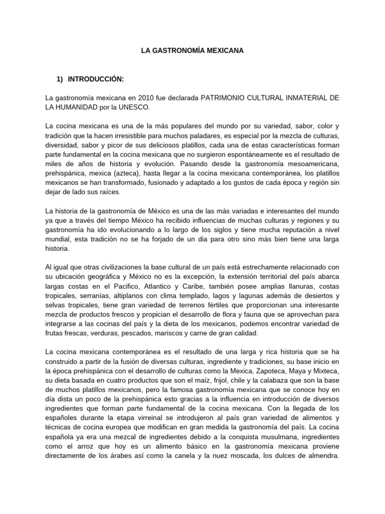 La Gastronomía Mexicana Examen Final | PDF