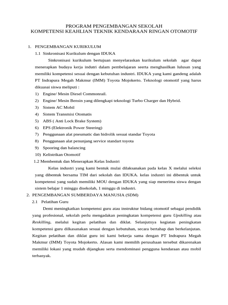 Program Pengembangan Sekolah Prodi Tkro | PDF