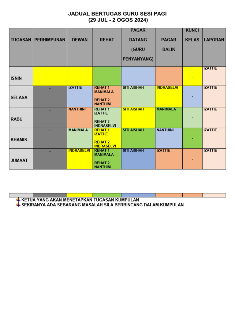 Jadual Bertugas Guru Sesi Pagi | PDF