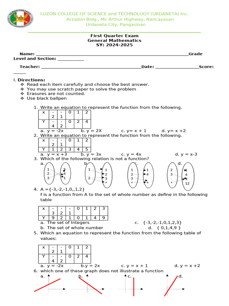 First Quarter Exam Gen Math | PDF