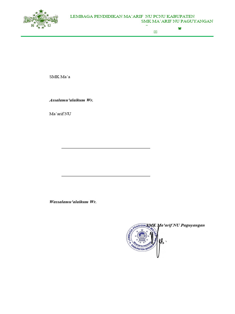 Surat Pemberitahuan Libur Dan Daftar Ulang Kelas XI Dan XII 2 | PDF