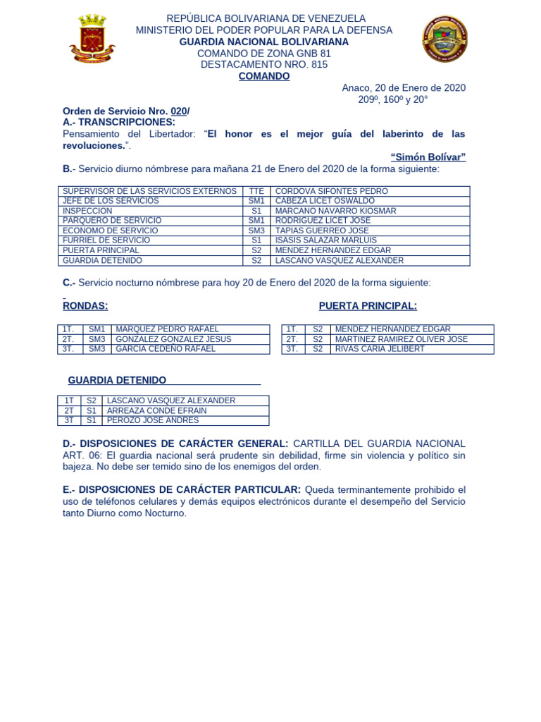 Orden de Servicio S1. Isasis Salazar Marluis Johans 20-01-20 | PDF