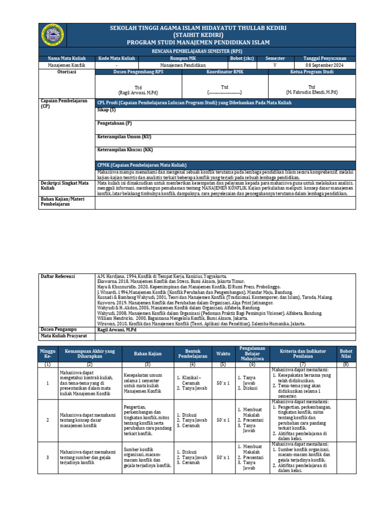 RPS MK Manajemen Konflik-1 | PDF