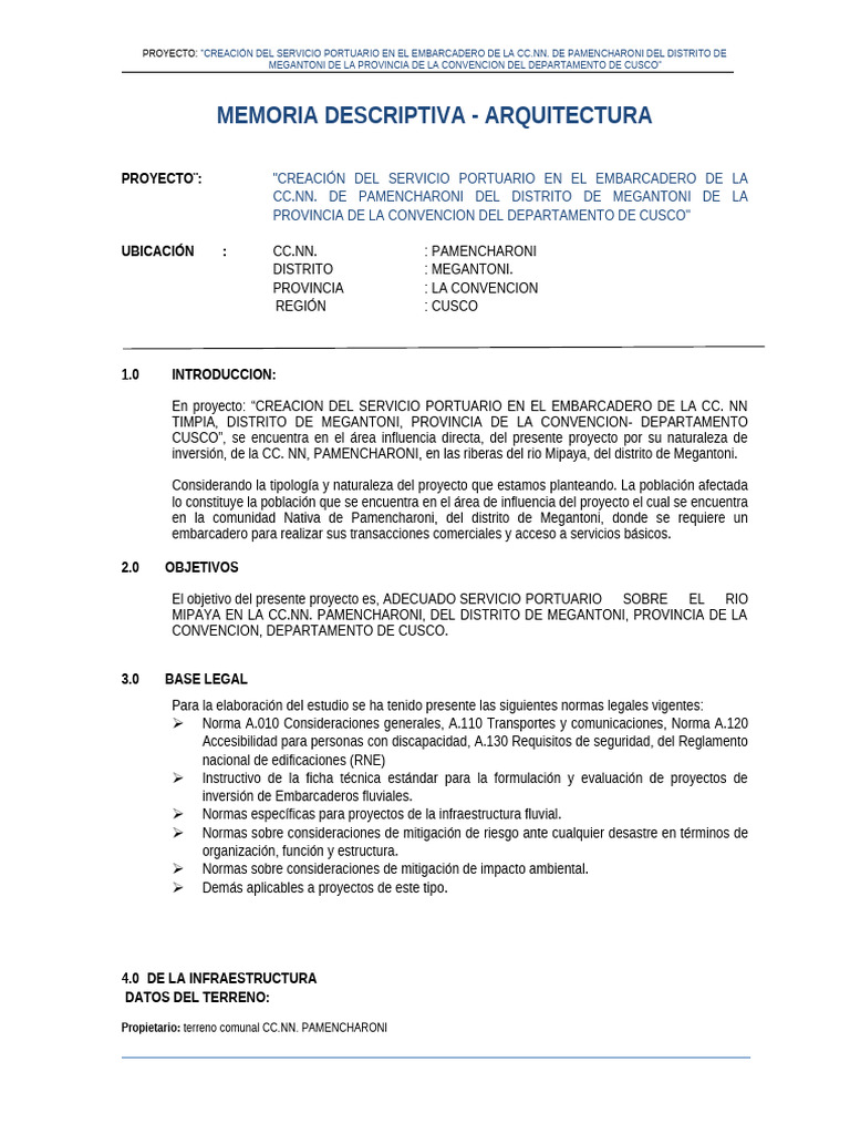 Memoria Descriptiva Arq Embarcadero | PDF