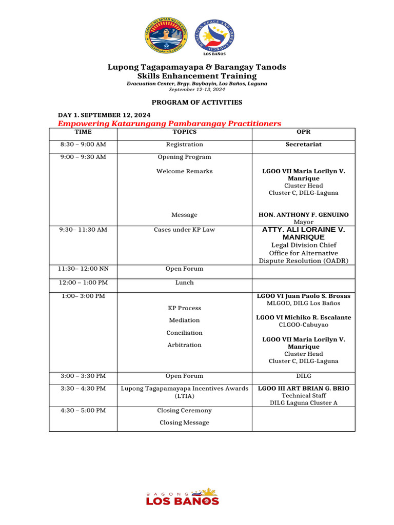 Program - KP & Tanod Speaker | PDF | Peace | Dispute Resolution