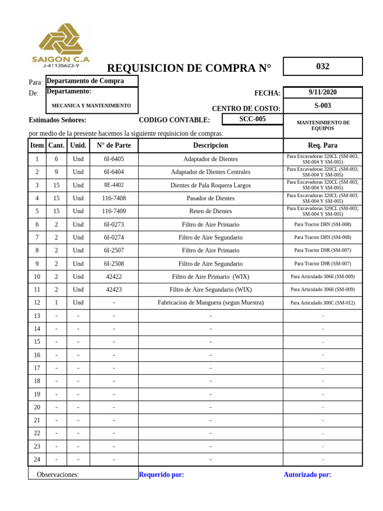 REQUISICIONES MASTER (Mec) | PDF