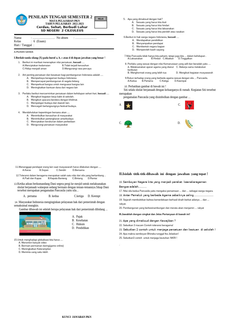 Naskah Soal PTS PKN KLS6 SMTR2 | PDF
