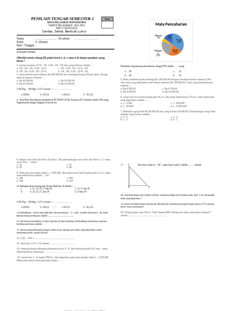 Naskah Soal PTS Mat SMTR 2 KLS6 | PDF