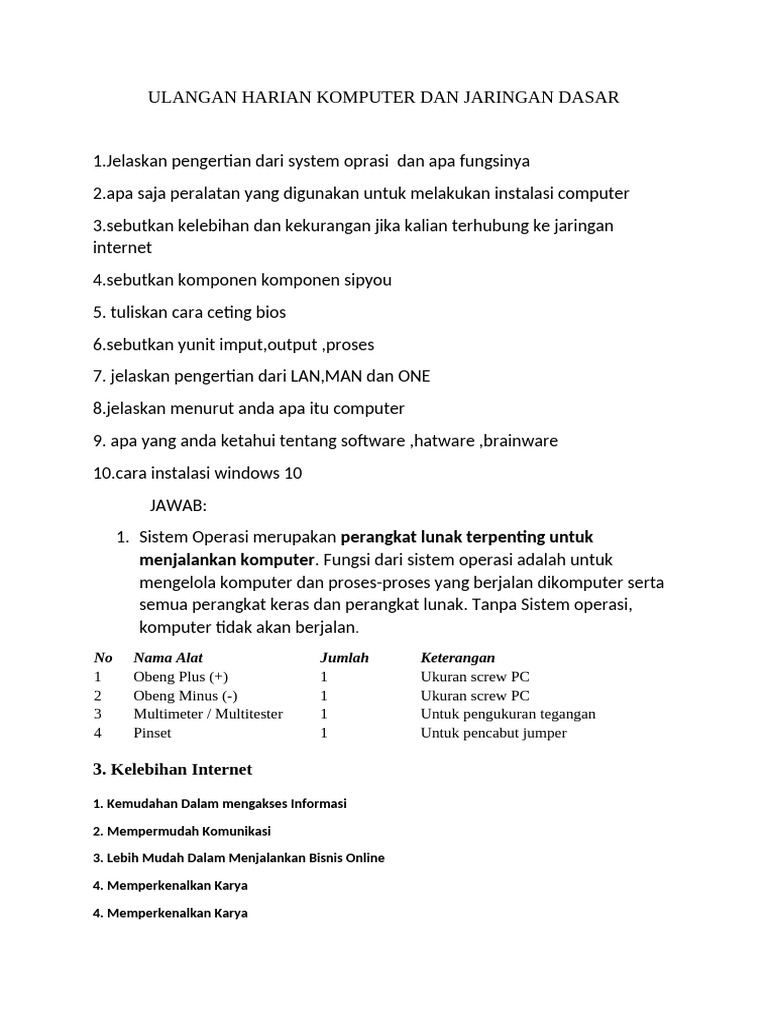 Ulangan Harian Kompute Dan Jarungan Dasar | PDF