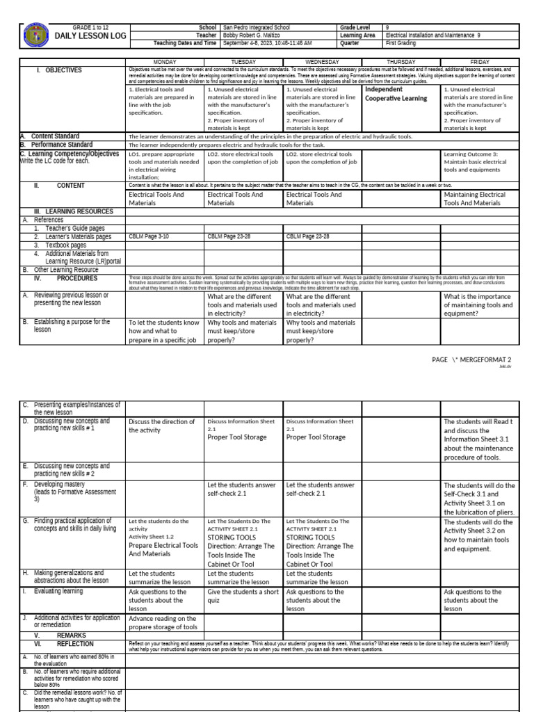 Week 2 TLE 9 - Electricity 2024 | PDF