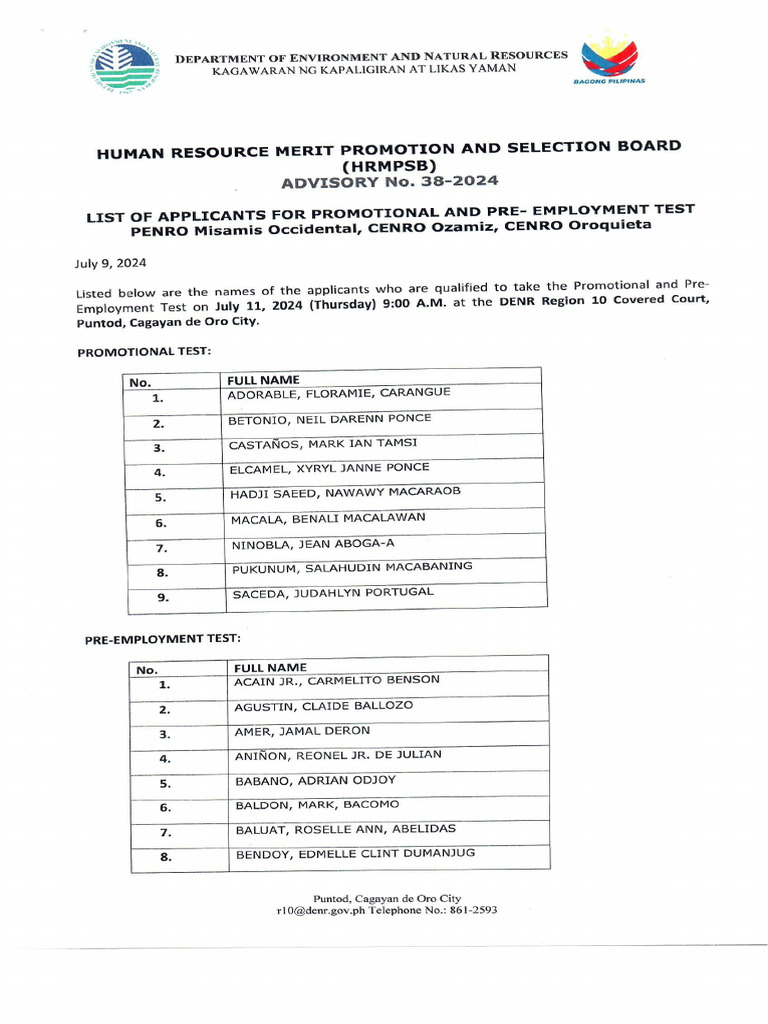 Advisory 38 2024 Misamis Occidental For Pre Emp and Promotional Test 2 ...