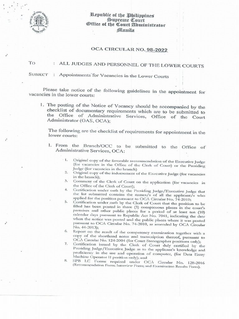 Oca Circular No. 98-2022 | PDF