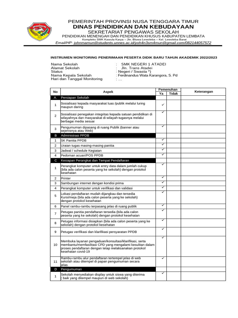 Instrumen-Monitoring-Ppdb-2023-2024 Baru | PDF