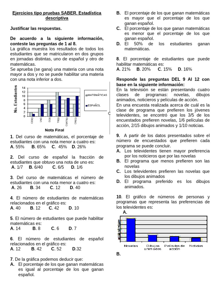 Estadística Descriptiva Datos No Agruapados Tipo Prueba SABER 2022 | PDF