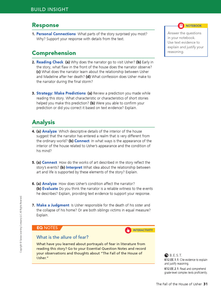 Comprehension Questions Pg. 31 and Pg. 32 The Fall of The House of Usher | PDF
