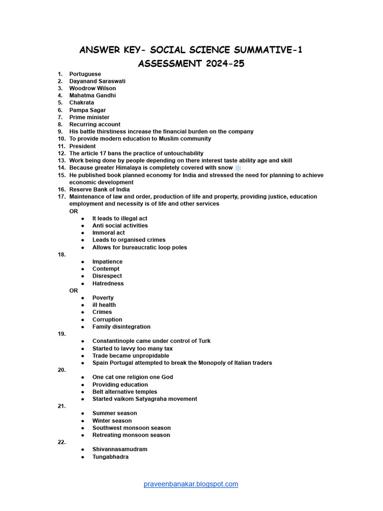 SSLC Social Sa1 Answer Key | PDF | Economies