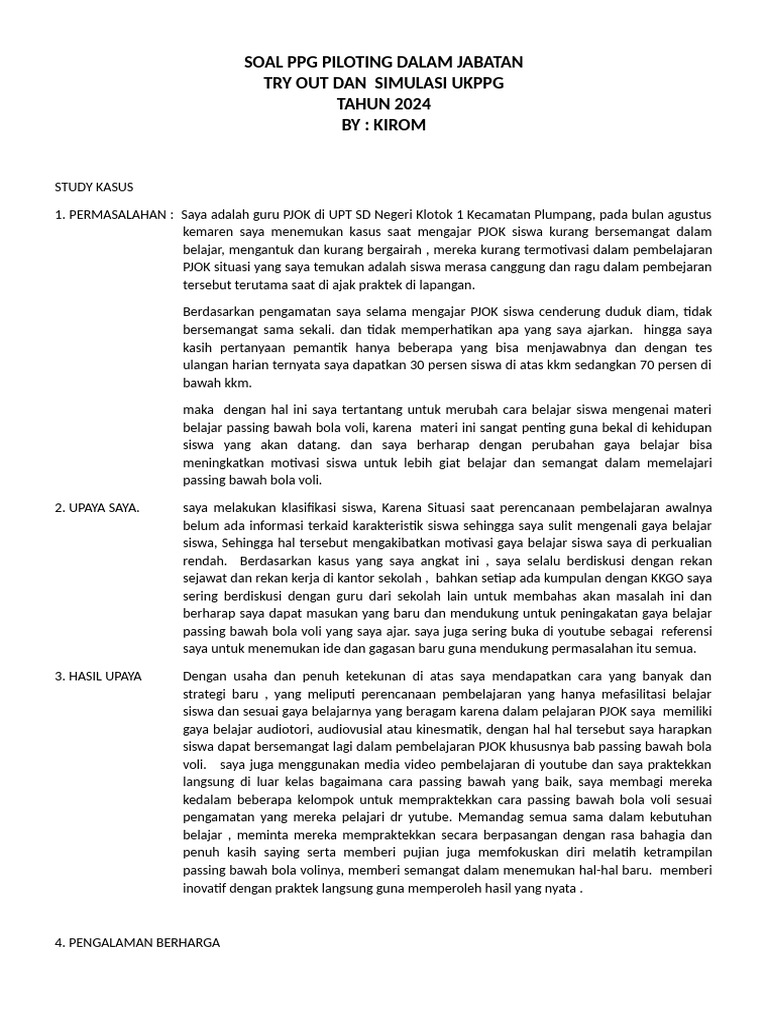 Revisi SOAL TRYOUT DAN SIMULASI UKPPG 2024 - KIROM | PDF | Sports | Wellness