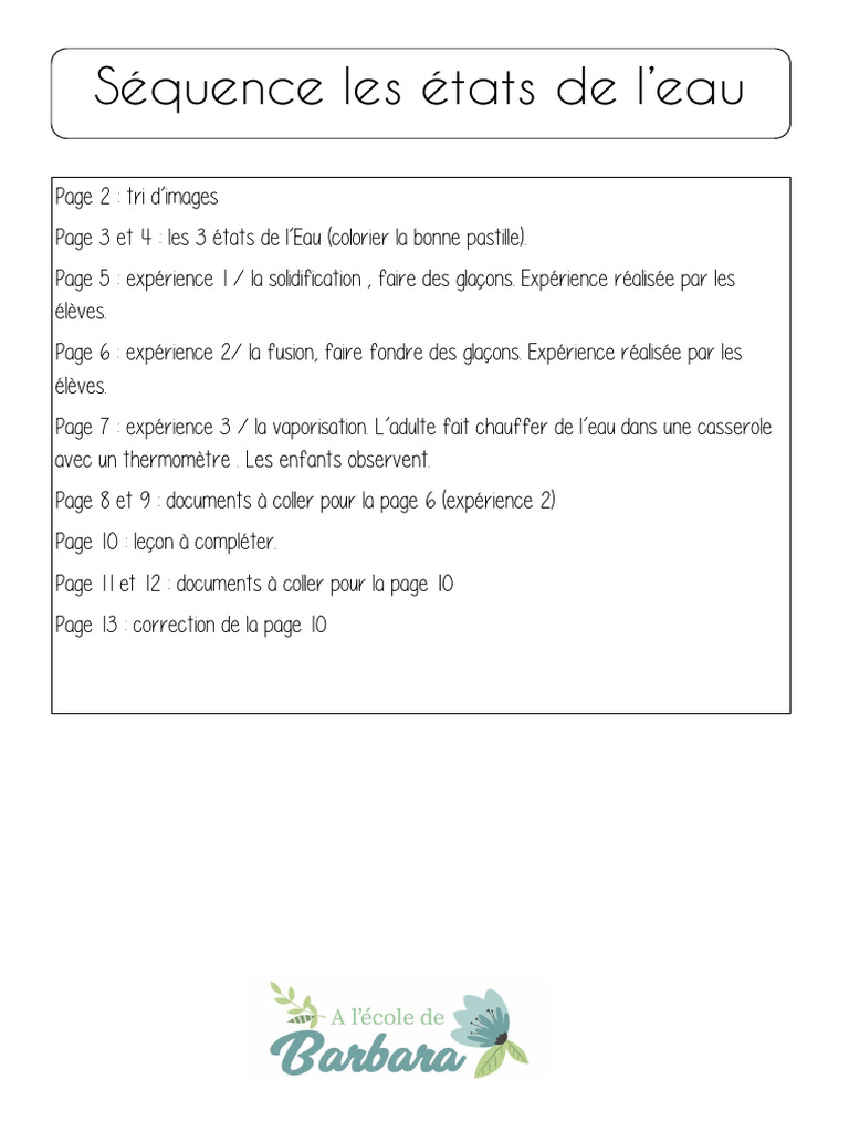 Les États de L'eau Au Cycle 2 À L'école de Barbara3 | PDF