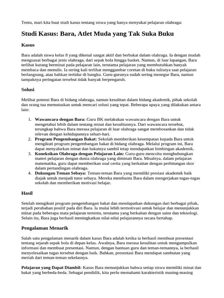 Studi Kasus Siswa Hanya Suka Pelajaran Olahraga | PDF