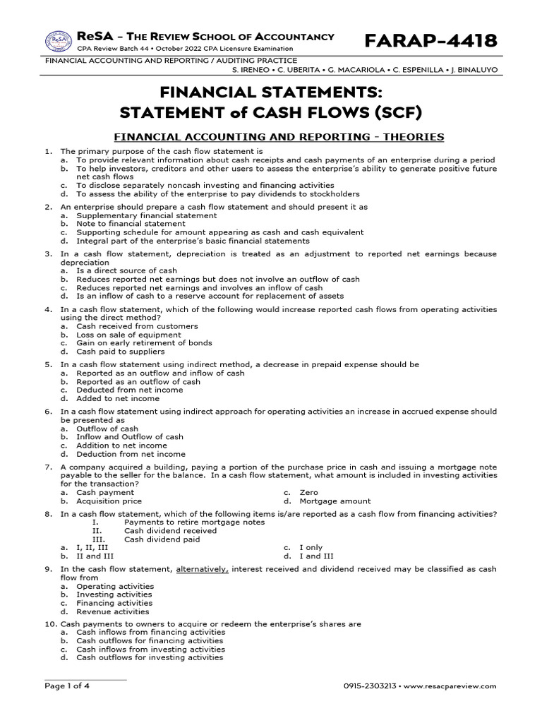 FARAP-4418 (Statement of Cash Flows) | PDF | Cash Flow Statement | Dividend