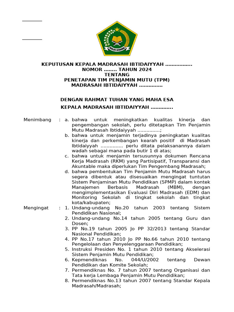 Contoh SK Tim Penjaminan Mutu - Pendma | PDF