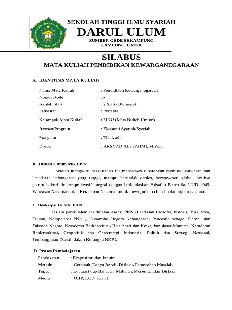 Silabus PKN | PDF