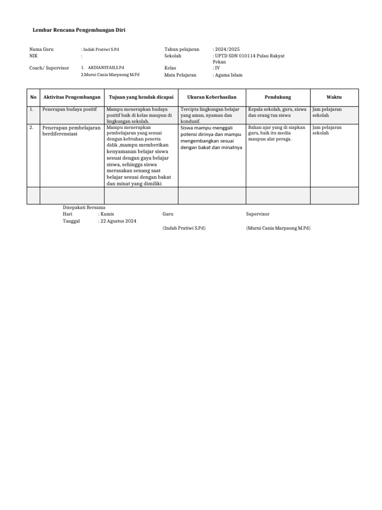 Lampiran 7 - Lembar Rencana Pengembangan Diri | PDF