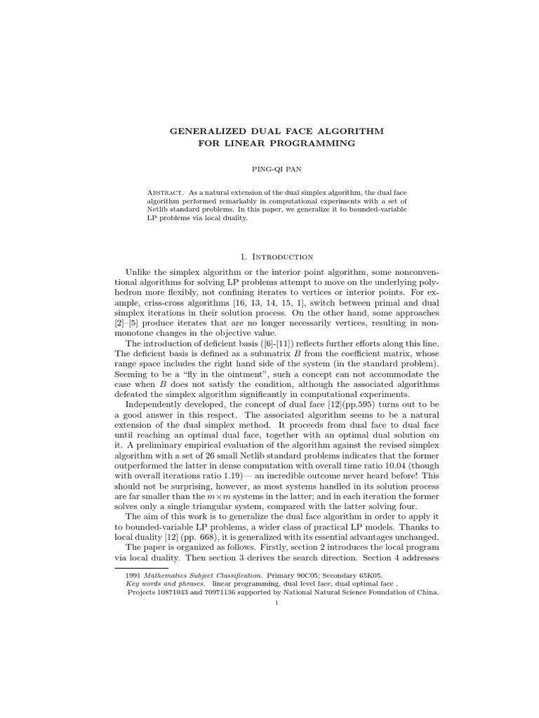 Generalized Dual Face Algorithm For Linear Programming: Abstract | PDF