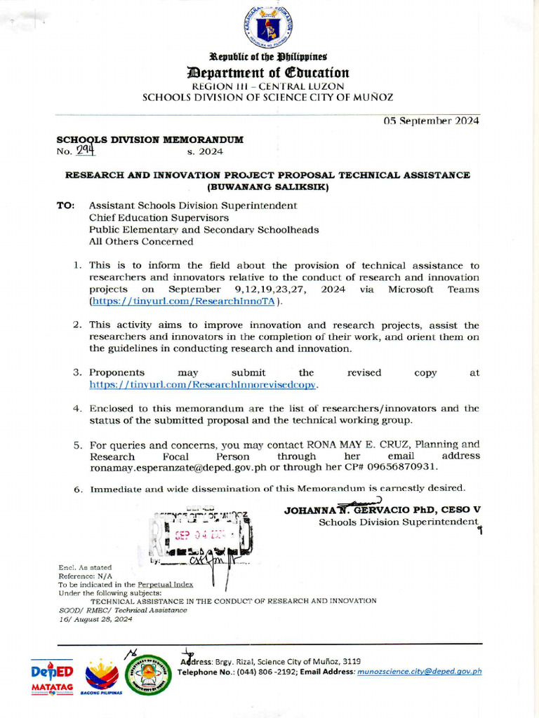 SDM No. 294 S. 2024 Research and Innovation Project Proposal Technical Assistance Buwang ...