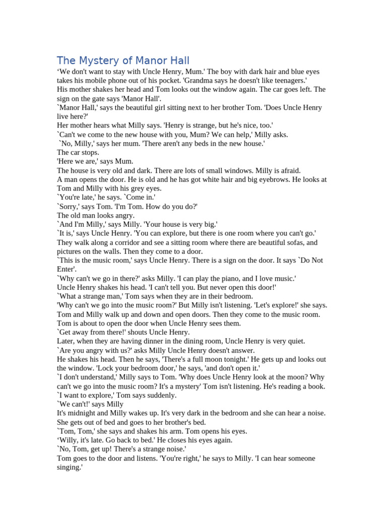 The Mystery of Manor Hall | PDF