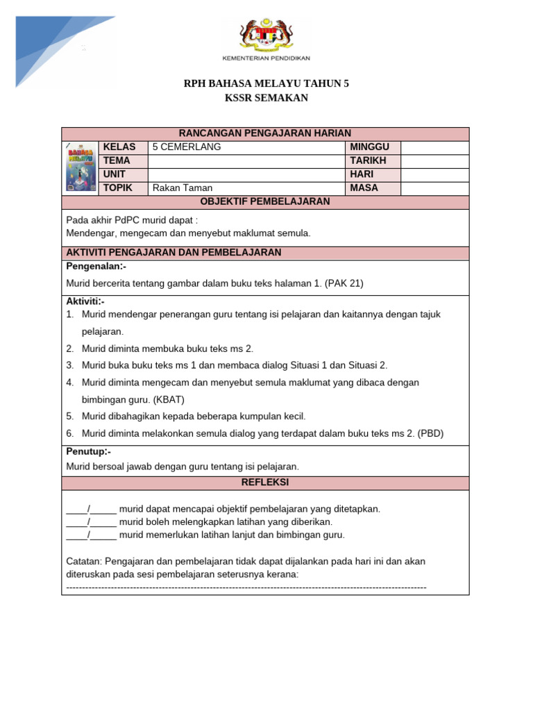 RPH BM THN 5 v3 (Unit 1) | PDF