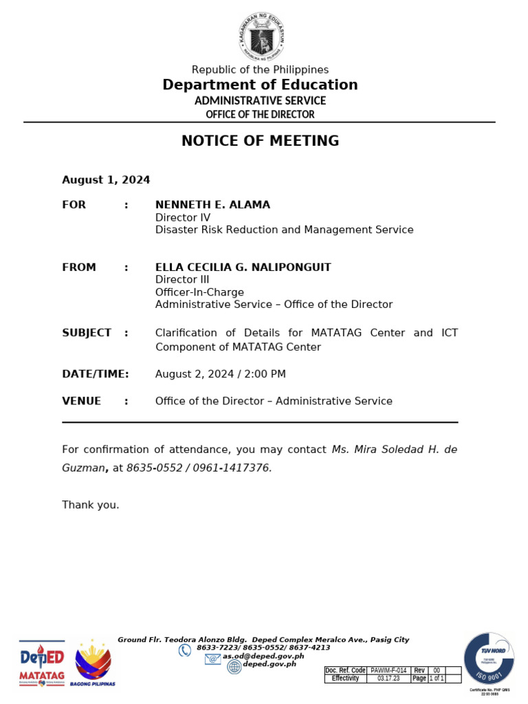 Template of Notice of Meeting | PDF